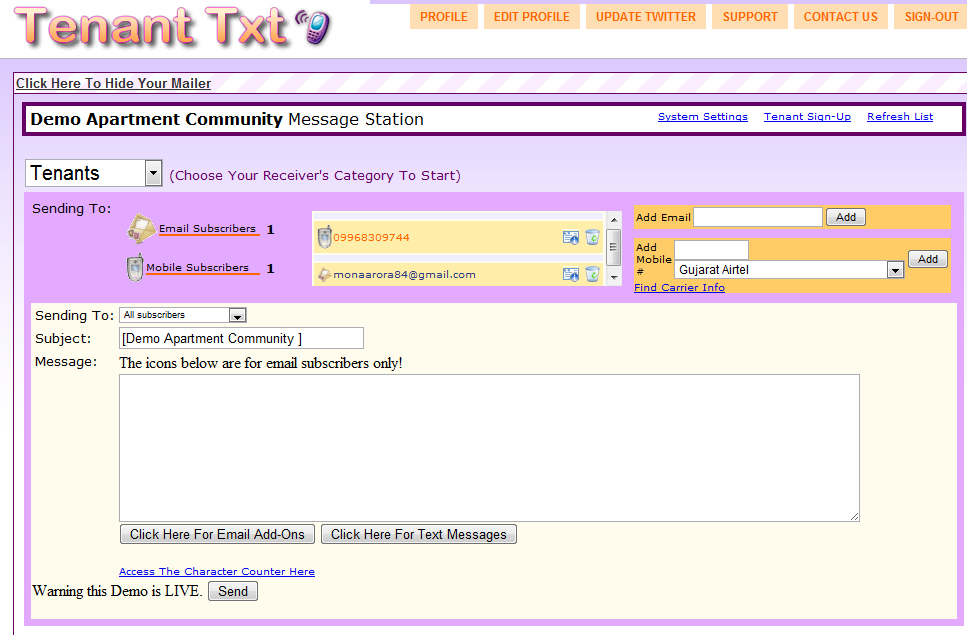 alert service for tenants